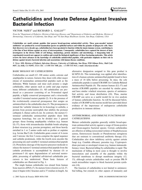 Pdf Cathelicidins And Innate Defense Against Invasive Bacterial Infection