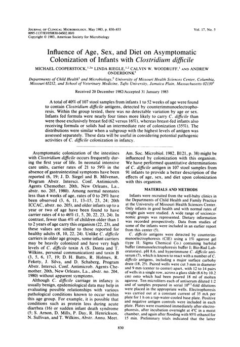 Pdf Influence Of Age Sex And Diet On Asymptomatic Colonization Of Infants With Clostridium