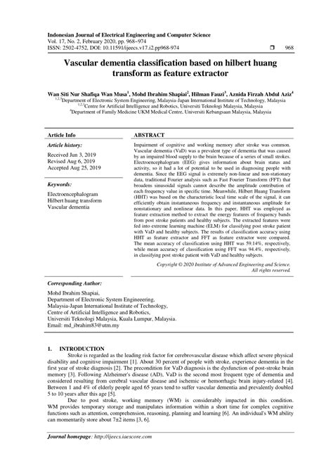 Pdf Vascular Dementia Classification Based On Hilbert Huang Transform