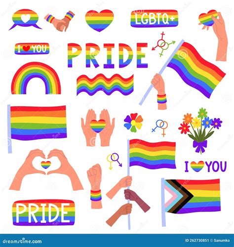 Lgbtq Stickers Set With Hand Lettering Pride Month Hand Drawn Icons
