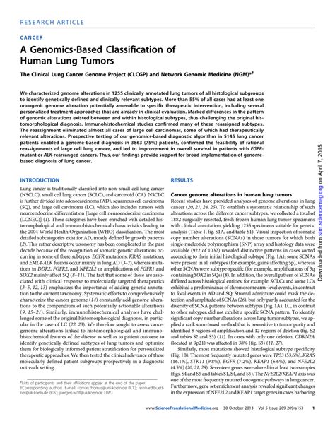 Pdf A Genomics Based Classification Of Human Lung Tumors