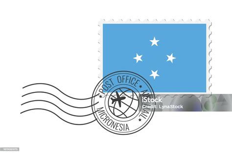 미크로네시아 우표 엽서 벡터 일러스트 레이 션 와 미크로네시아 국기 와 고립된 통하고 있는 백색 배경 Micronesian