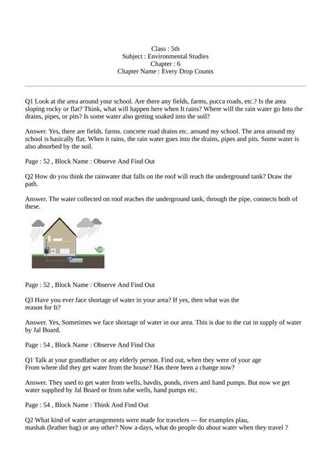 Ncert Solutions 2025 Class 5 Evs Chapter 6 Every Drop Counts Question Answer Pdf Aglasem