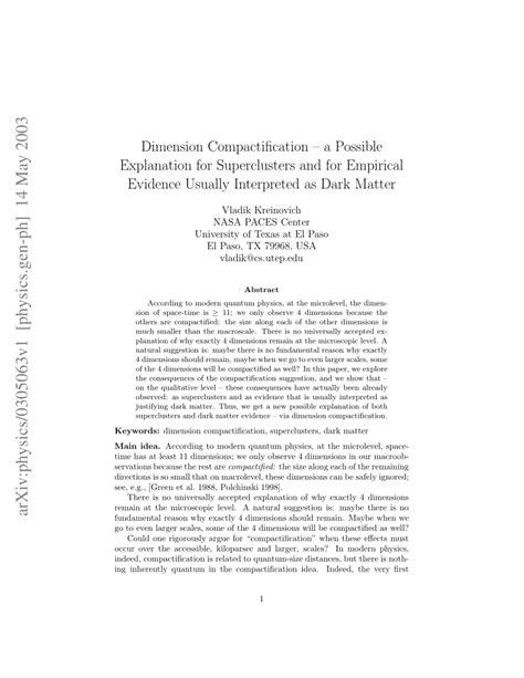 Pdf Dimension Compactification A Possible Explanation For