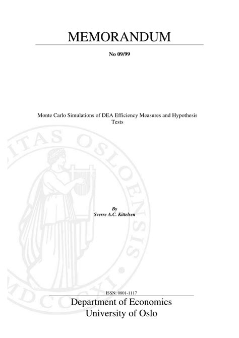 Pdf Monte Carlo Simulations Of Dea Efficiency Measures And Hypothesis