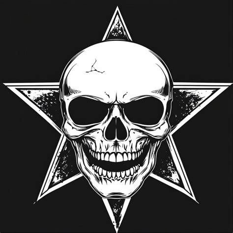 Skull And Star Tattoo Design On A Black Background Vector Illustration