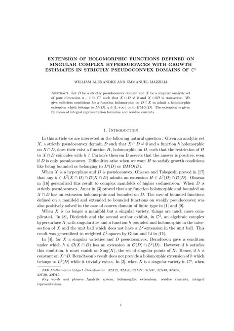 Pdf Extension Of Holomorphic Functions Defined On Singular Complex