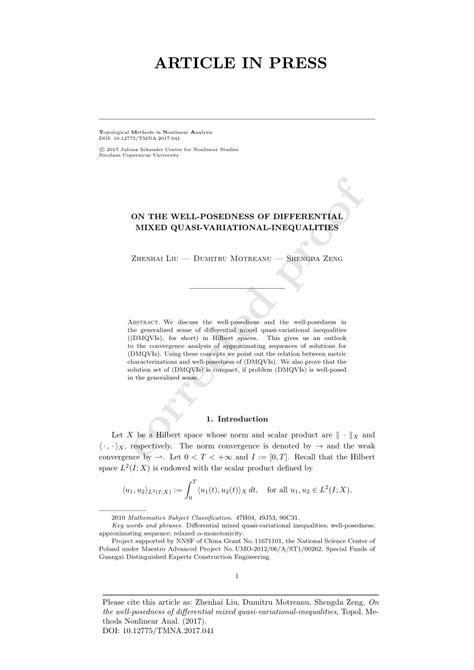 Pdf On The Well Posedness Of Differential Mixed Quasi Variational Inequalities