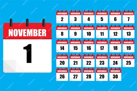 Premium Vector November Calendar Layout Numbered Dates Vector Icons Blue Background