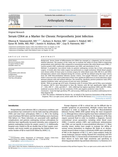 Pdf Serum Cd64 As A Marker For Chronic Periprosthetic Joint Infection