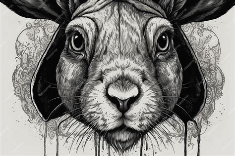 Premium Photo Rabbit Head Ink Black And White Drawing