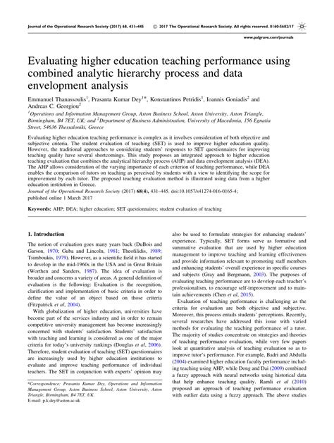 Pdf Evaluating Higher Education Teaching Performance Using Combined Analytic Hierarchy Process