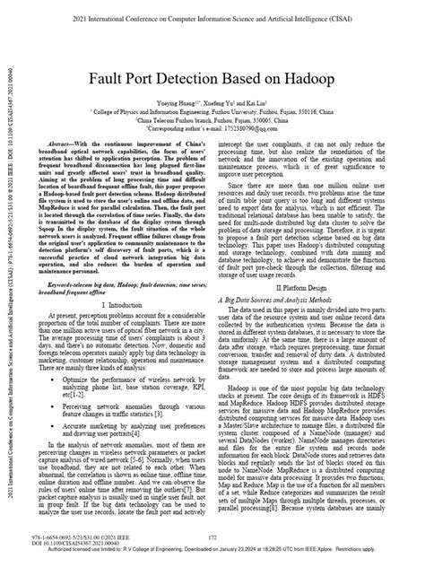 Fault Port Detection Based On Hadoop Pdf Computing Computer Science