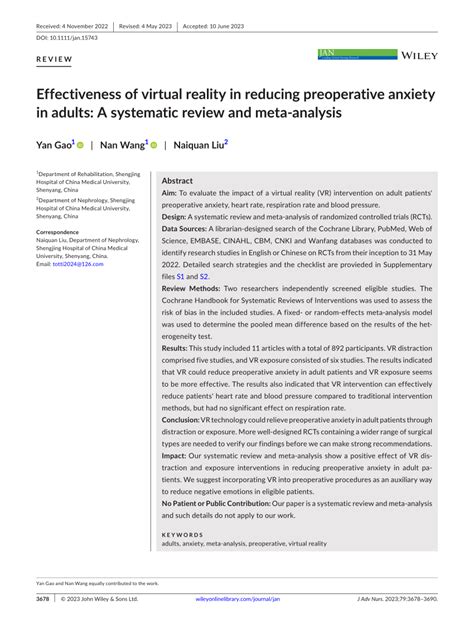 Effectiveness Of Virtual Reality In Reducing Preoperative Anxiety In Adults A Systematic Review