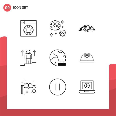 User Interface Pack Of 9 Basic Outlines Of Success Arrow Hill Up Sun