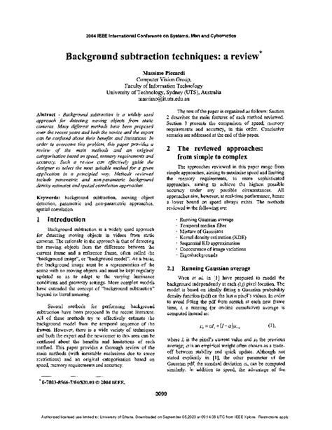 Background Subtraction Techniques A Review 2004 Ieee International Conference On Systems Man