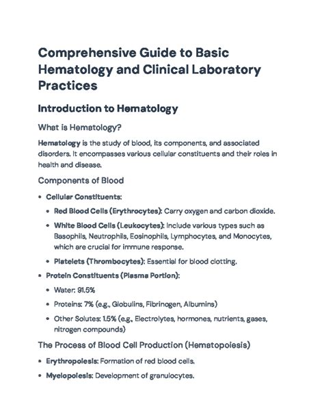 Basic Hematology And Clinical Laboratory Practices Overview