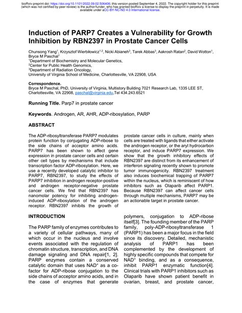 Pdf Induction Of Parp7 Creates A Vulnerability For Growth Inhibition