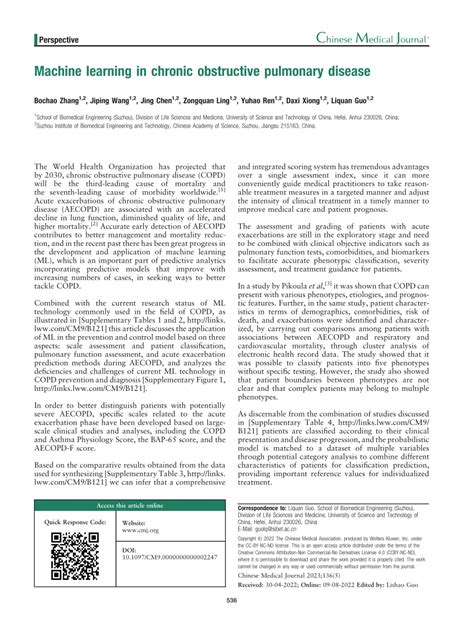 Pdf Machine Learning In Chronic Obstructive Pulmonary Disease