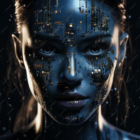 Premium Photo The Face Of A Woman With An Electronic Face
