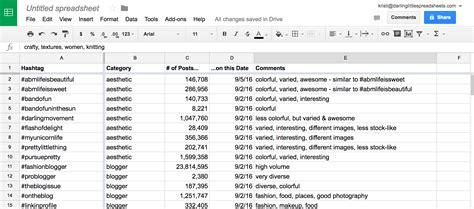 Instagram Spreadsheet — Db