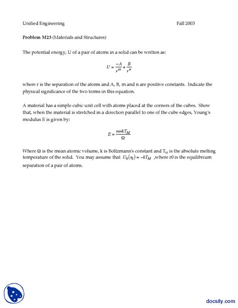 Stresses And Strains Part 5 Unified Engineering Assignment Docsity