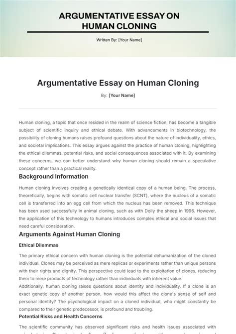 Free Argumentative Essay On Human Cloning Template To Edit Online