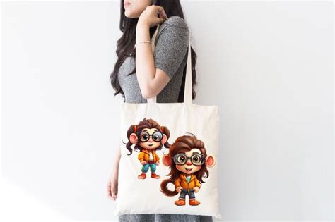 Colorful Cartoon Monkey Nerd Girl Sublimation Clipart Set Geeky Monkey Clipart Bundle Geeky