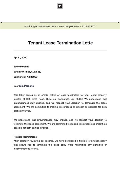 Free Tenant Lease Termination Letter Template To Edit Online