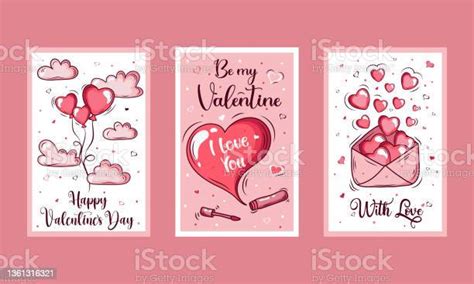 엽서의 낭만적 인 세트 사랑 발렌타인 데이 발렌타인 데이 및 기타 사용자를위한 벡터 디자인 개념 밸런타인데이에 대한 스톡 벡터