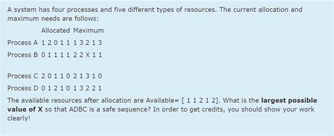 Solved A System Has Four Processes And Five Different Types Chegg