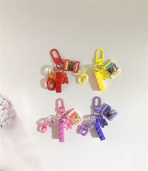 하리보 젤리곰 블럭 키링 레드옐로우핑크퍼플 아이디어스