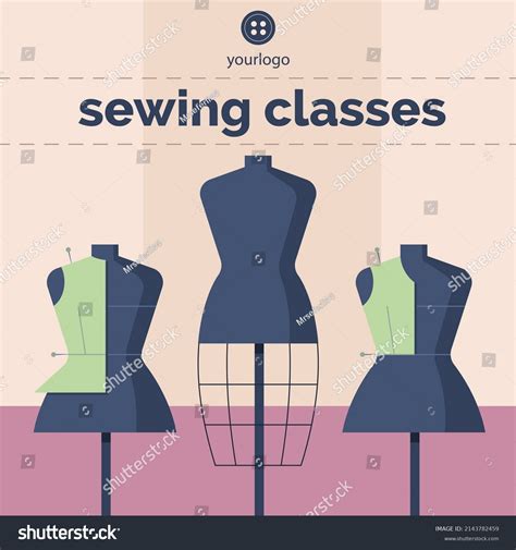 Sewing Tailor Classes Poster Template Flat Stock Vector Royalty Free