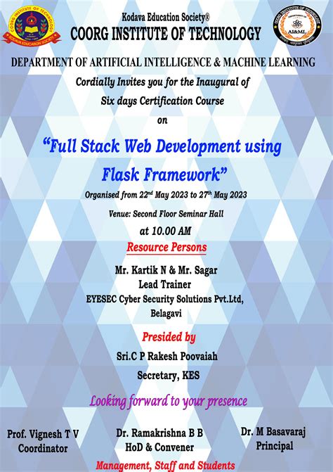 Six Days Certification Course On “full Stack Web Development Using Flask Framework” Coorg
