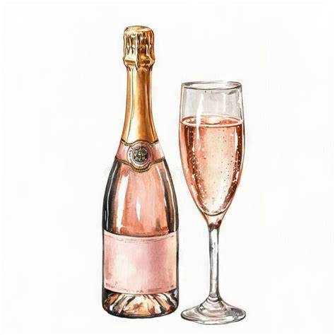 Lovely Assortment Of Hand Drawn Watercolor Champagne Bottles And