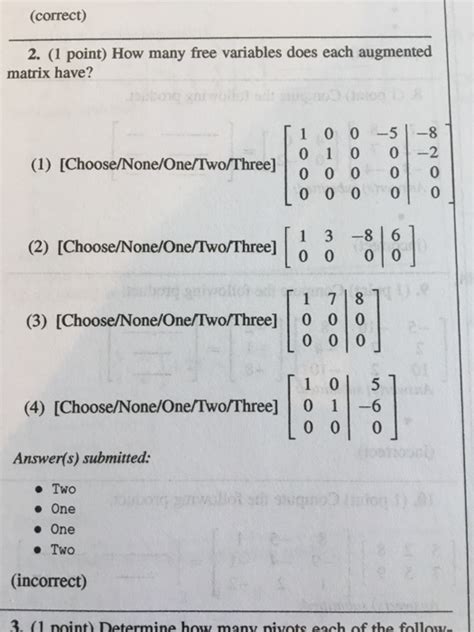 Solved How Many Free Variables Does Each Augmented Matrix