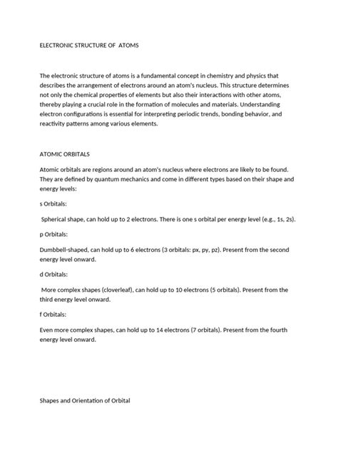 Electronic Structure Of Atoms Pdf Atomic Orbital Electron Configuration