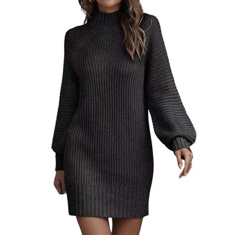 Black Turtleneck Knit Sweater Dress