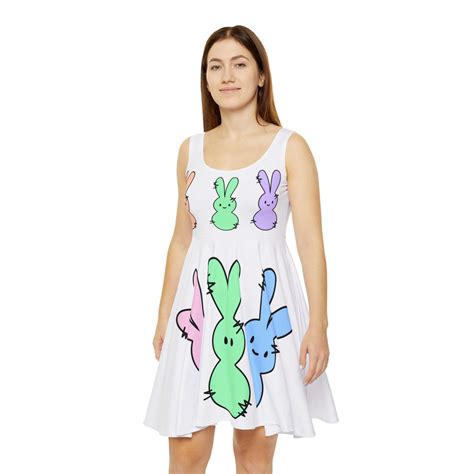 Playful Bunny Print Skater Dress Fun Spring Dress Cute Easter Dress