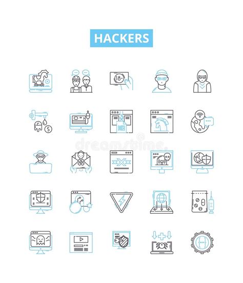Hackers Vector Line Icons Set Hacking Cracker Malware Virus Exploit Phishing Cryptovirus
