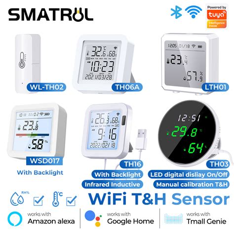 SMATRUL Tuya Wifi Smart Temperature Humidity Sensor Mirror Screen LED Digital Display Clock