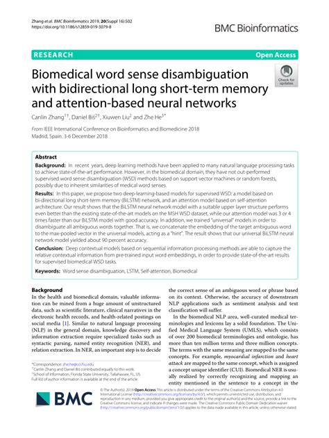Pdf Biomedical Word Sense Disambiguation With Bidirectional Long Short Term Memory And