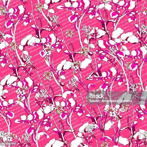 화려한 배경에 손으로 그린 스타일의 꽃 무늬 텍스트 트렌디 한 추상적 인 이음새가 없는 패턴 꽃 식물에 대한 스톡 벡터 아트 및 기타 이미지 Istock