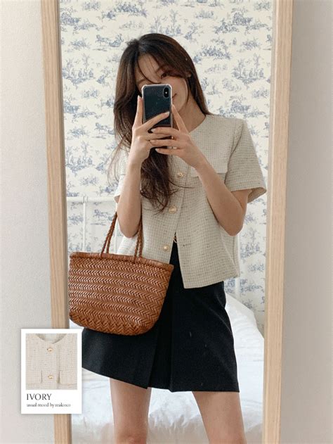 리얼코코 누적8천장하객룩💐자체제작 블랑 트위드자켓 4 Color 여름썸머오피스룩출근룩크롭숏반팔라운드넥