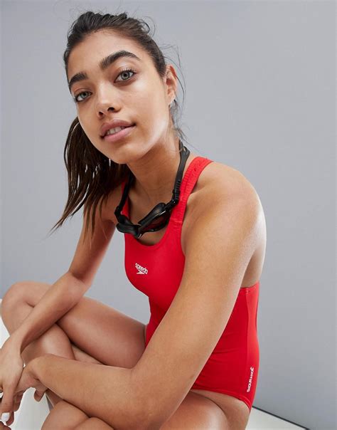 Lyst Speedo Logo Medalist Swimsuit In Red