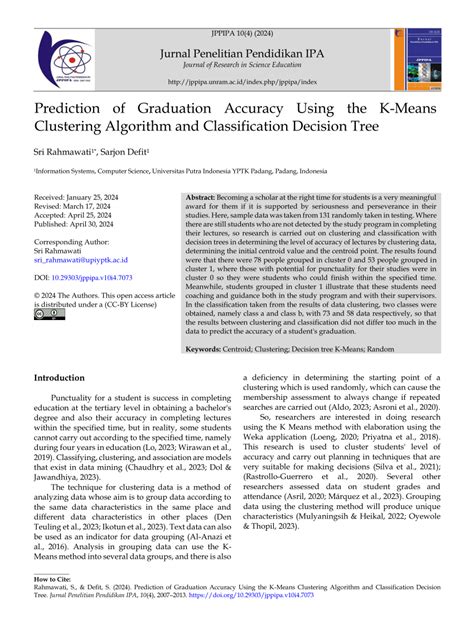 Pdf Prediction Of Graduation Accuracy Using The K Means Clustering