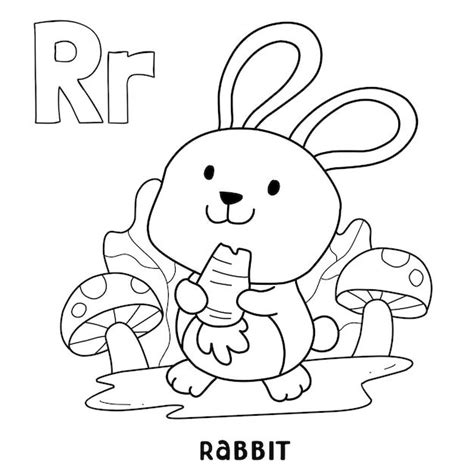 Alphabet Animal Rabbit For Coloring With Word Hand Drawn Letter Animal