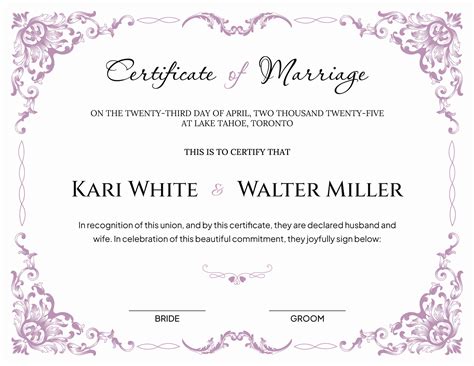 Gilded Celebration Marriage Certificate Template Landscape Wordlayouts