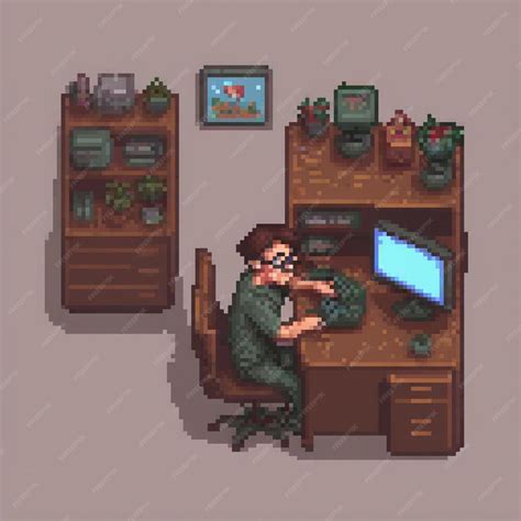 A Cartoon Of A Man Working At A Computer With A Monitor Showing The
