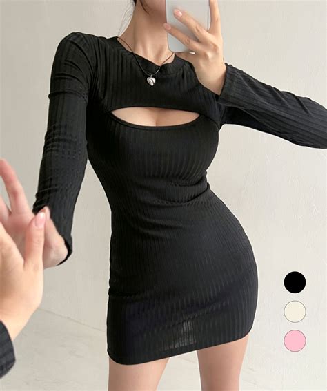 걸포유 걸포유 섹시 가슴 트임 골지 니트 원피스 클럽 의상 파티룩